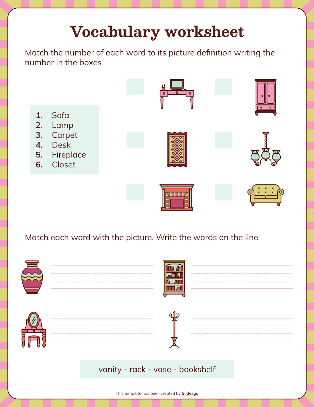 Vocabulary Worksheet Presentation