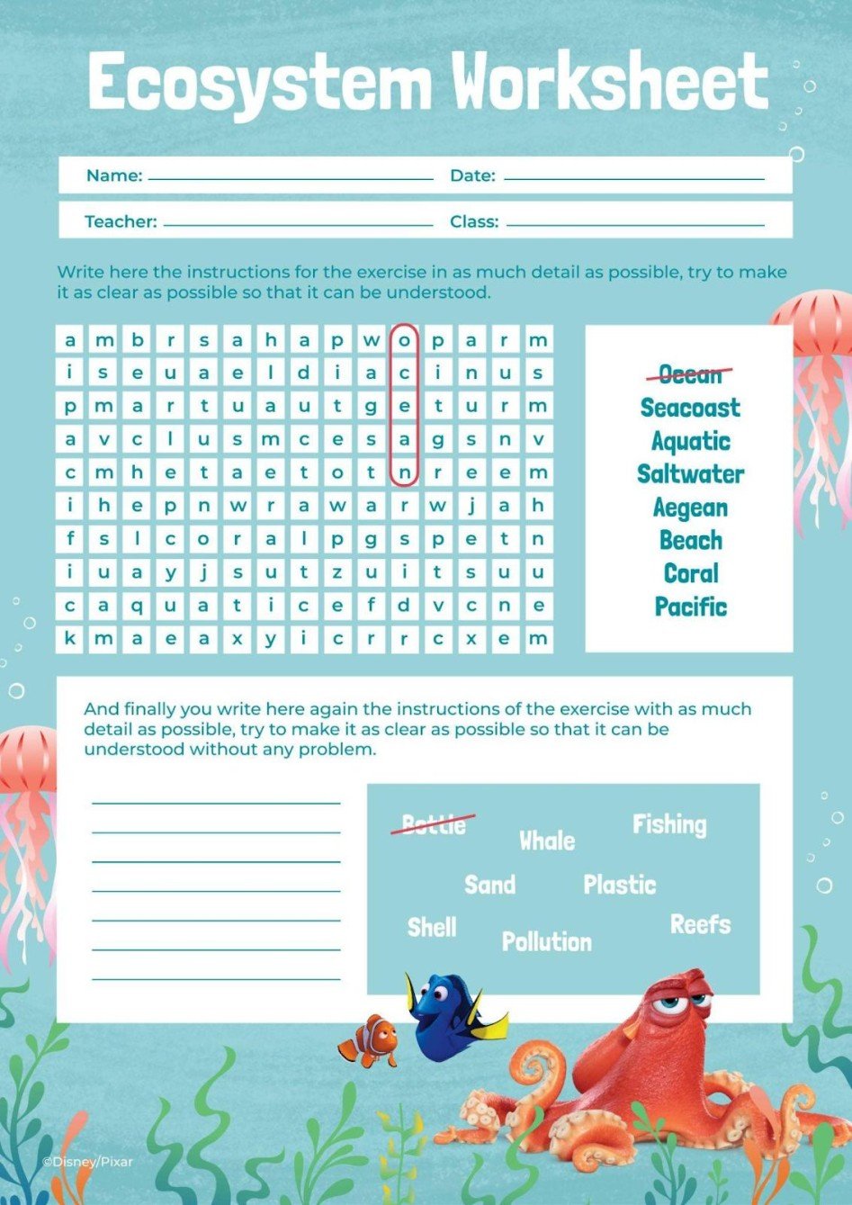 Finding Nemo Marine Ecosystem Worksheet Presentation