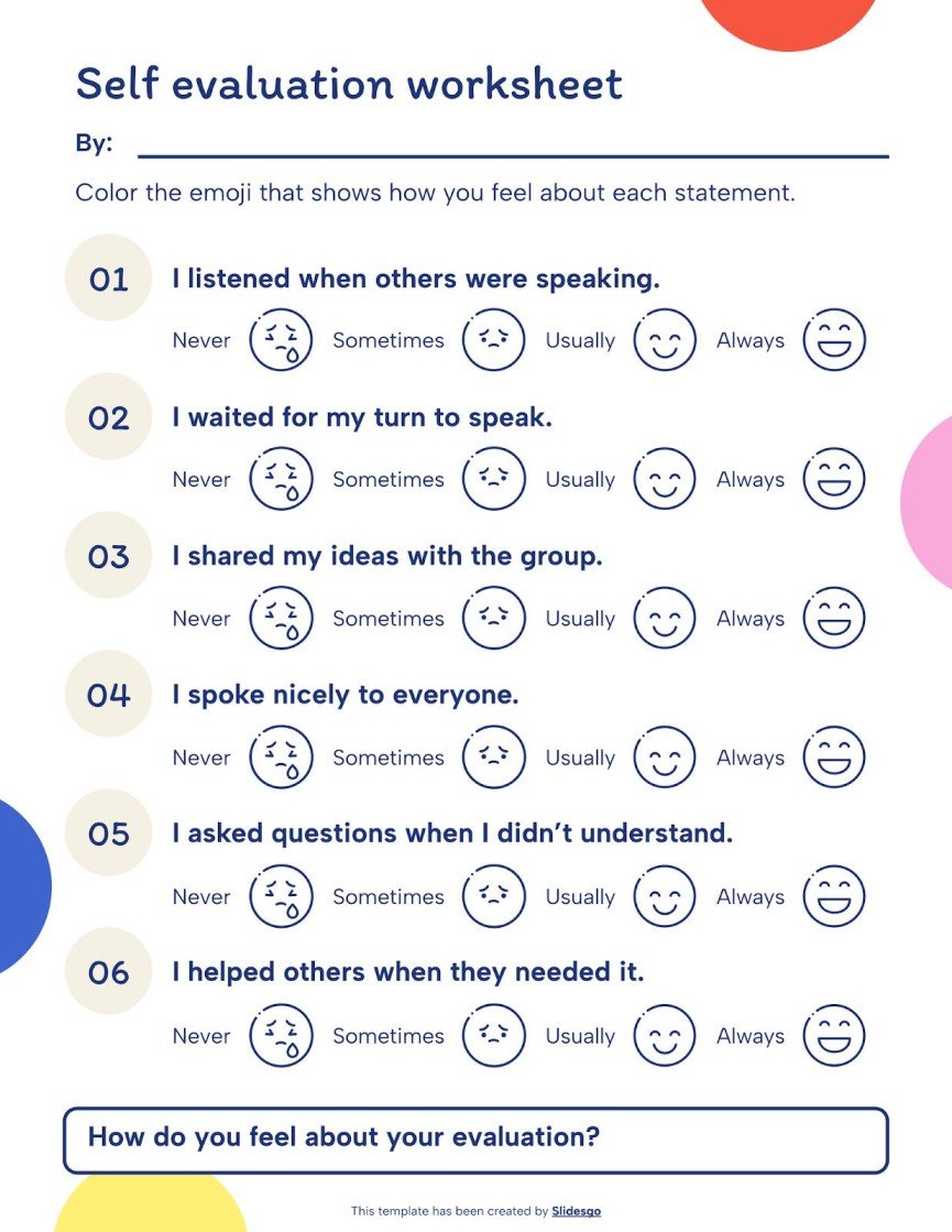 Self evaluation Worksheet Template
