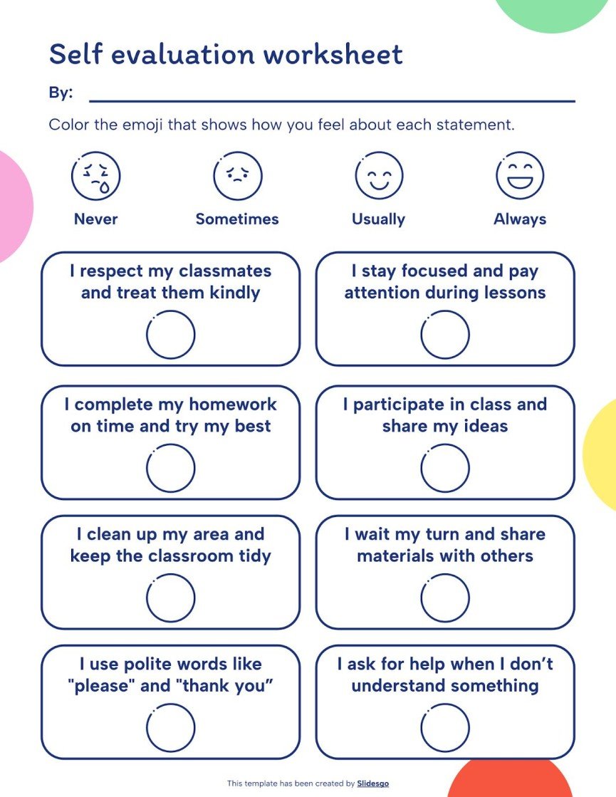 Self evaluation Worksheet Template