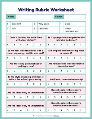 Writing Rubric Worksheet Template