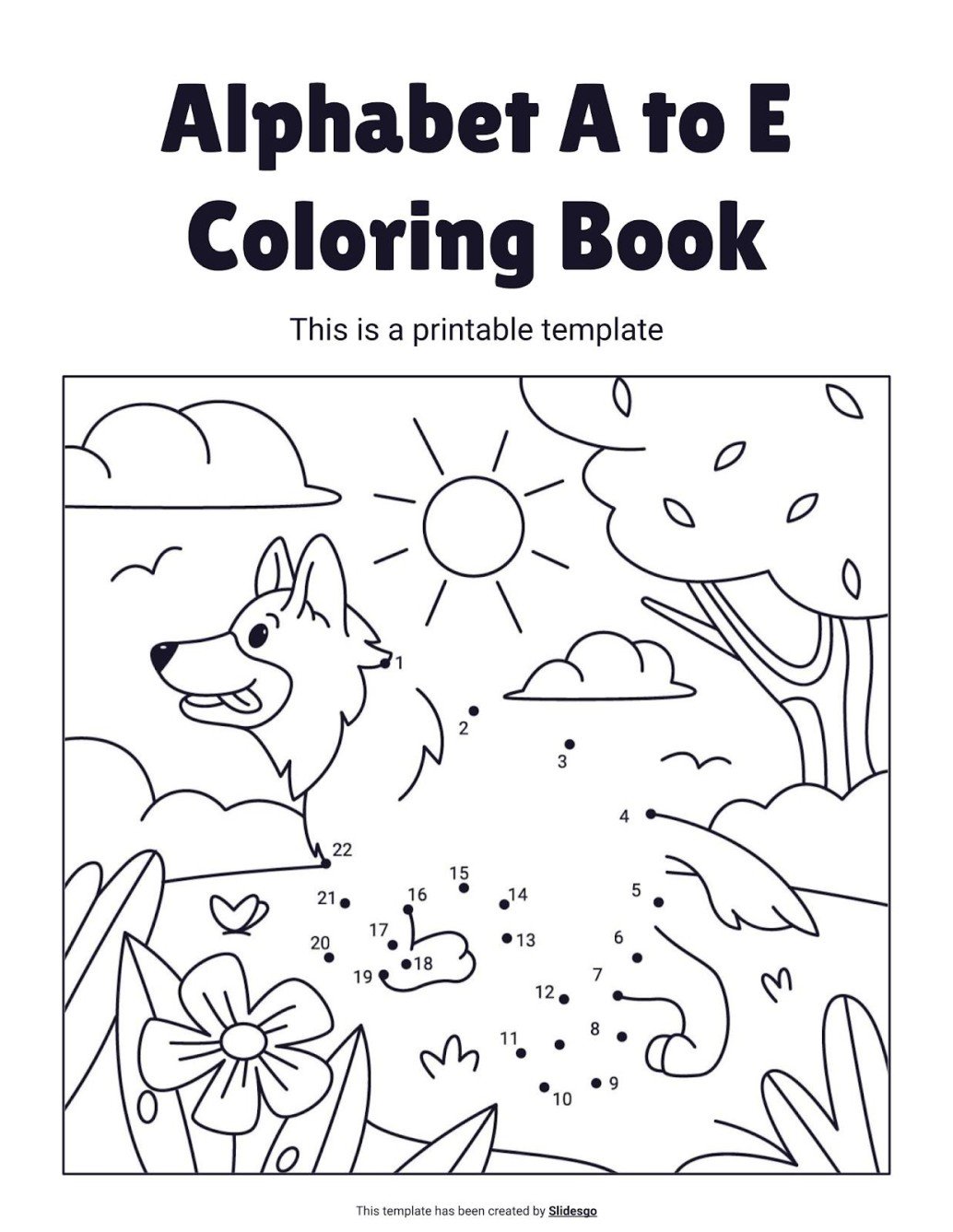 Alphabet A to E Coloring Book Template