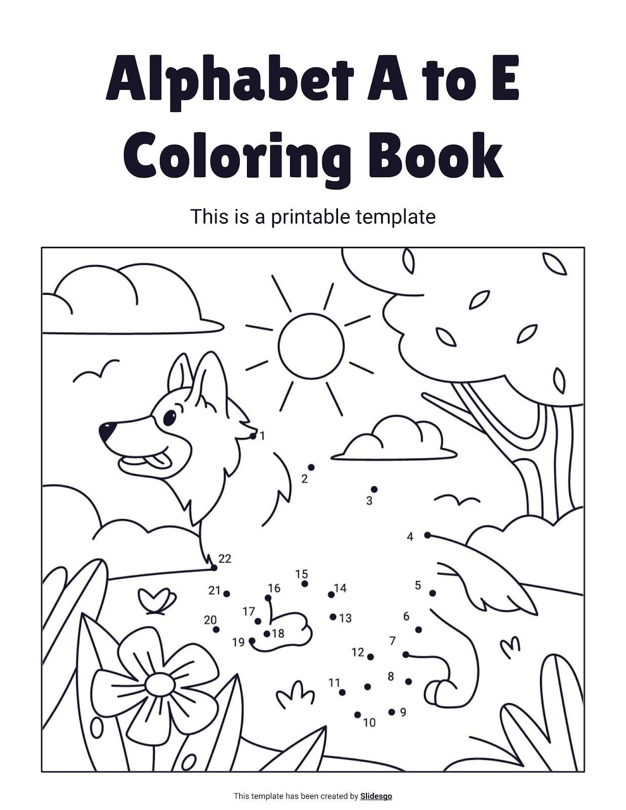 Alphabet A to E Coloring Book Template
