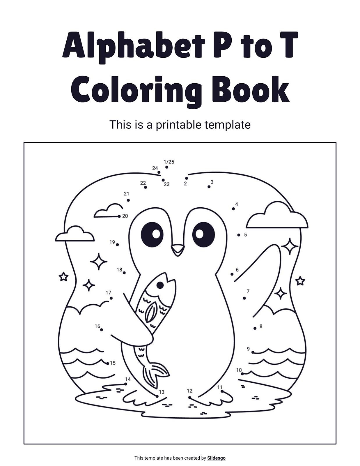 Alphabet P to T Coloring Book Template