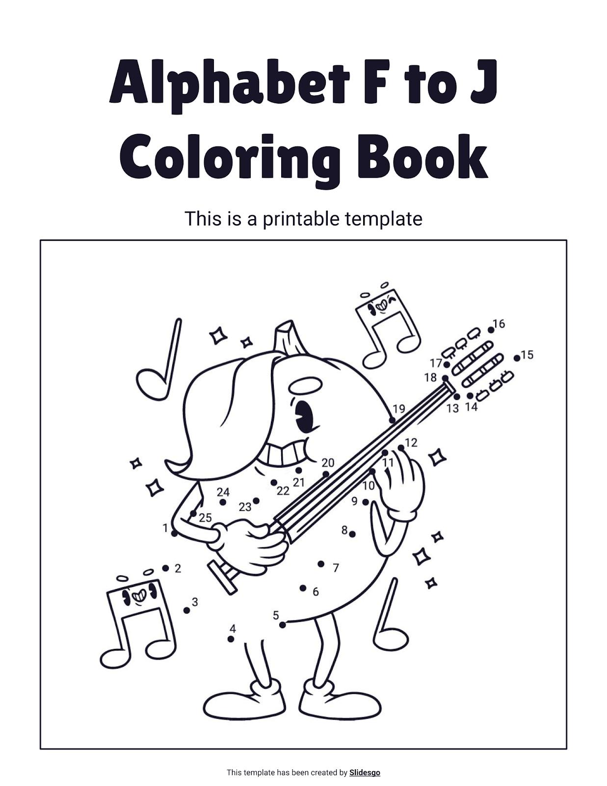 Alphabet F to J Coloring Book Template