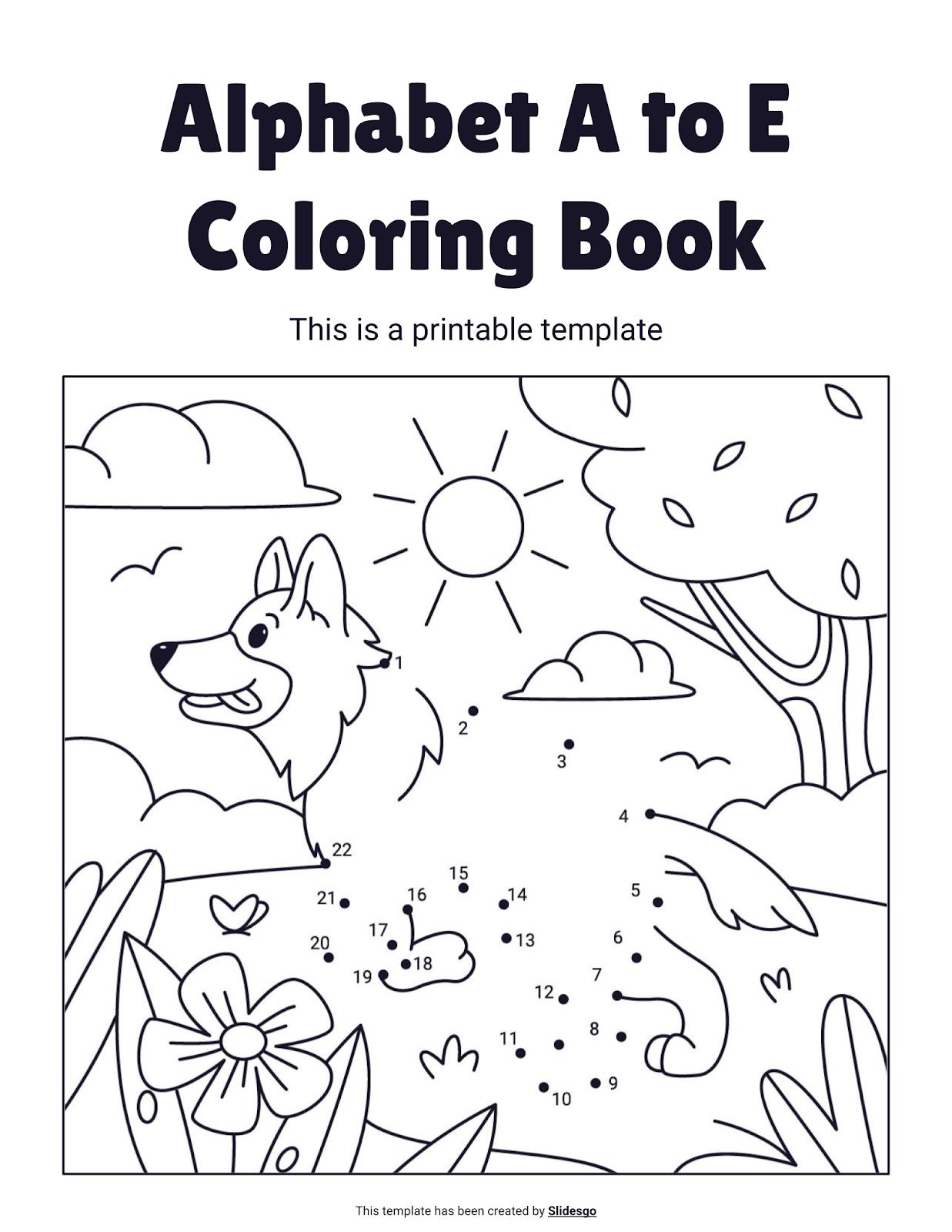 Alphabet A to E Coloring Book Template