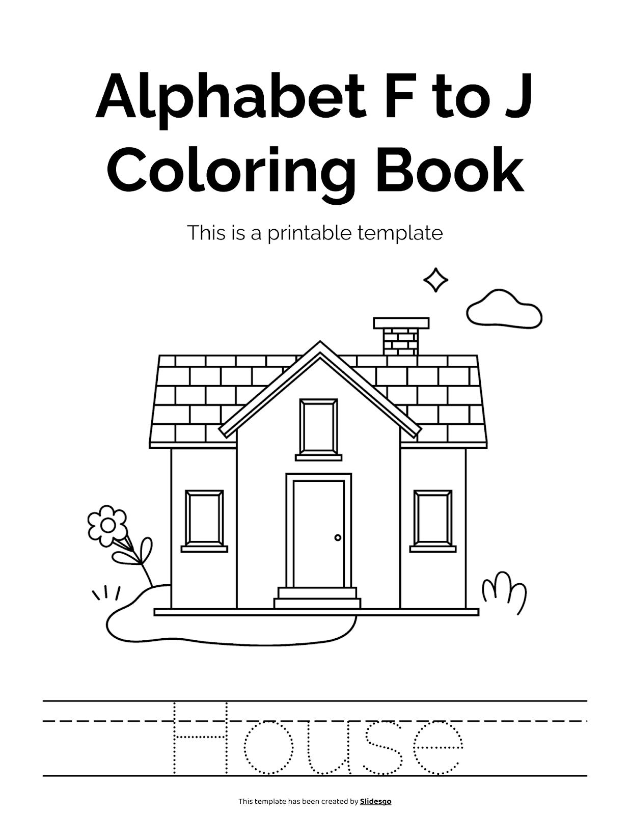 Alphabet F to J Coloring Book Template
