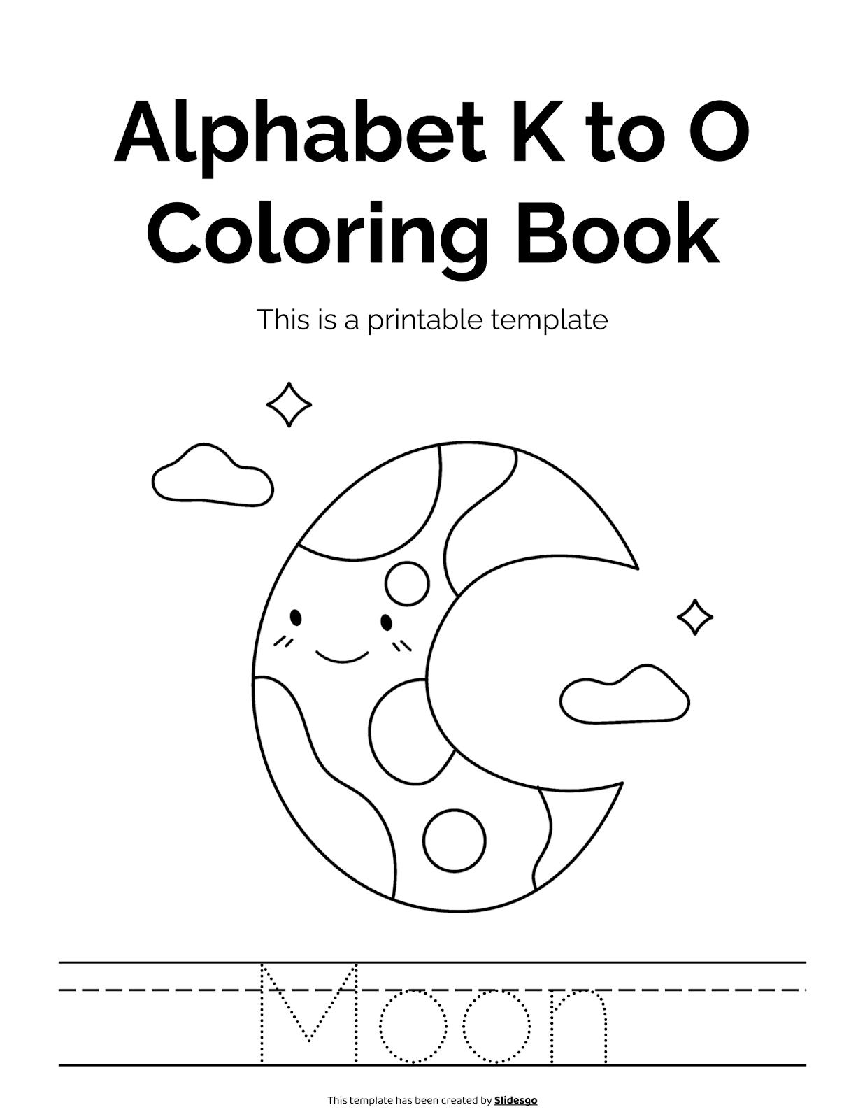 Alphabet K to O Coloring Book Template
