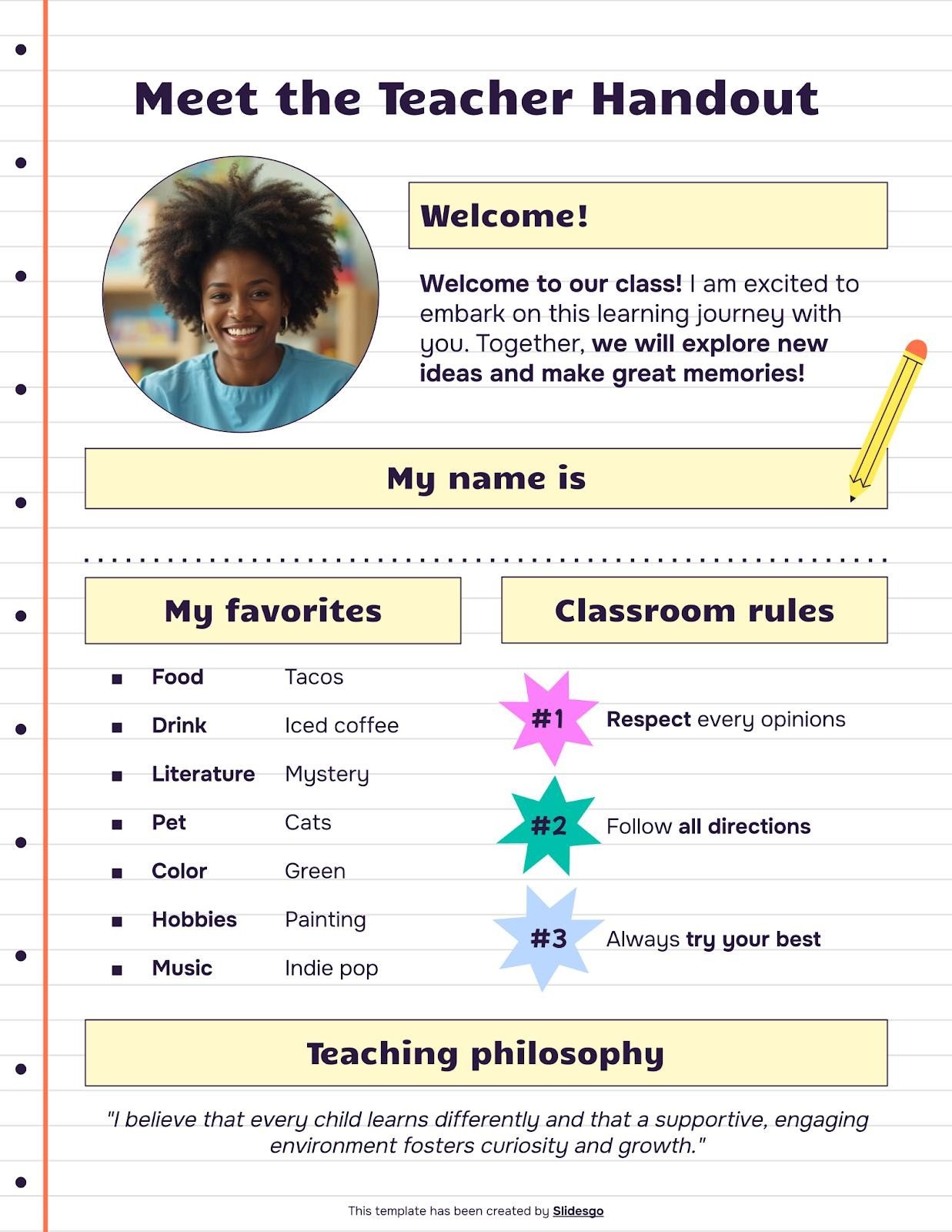 Meet the Teacher Handout Template