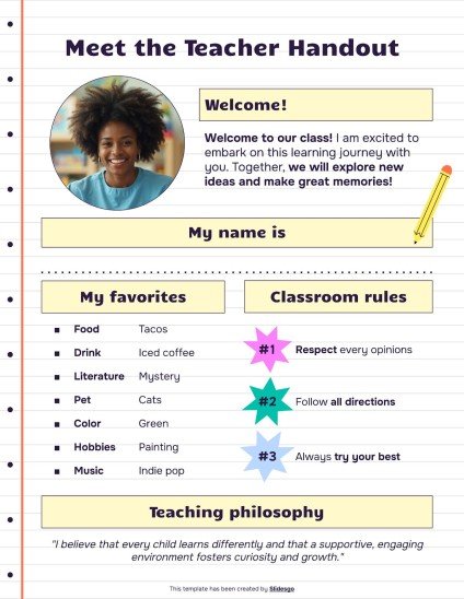 Meet the Teacher Handout Template