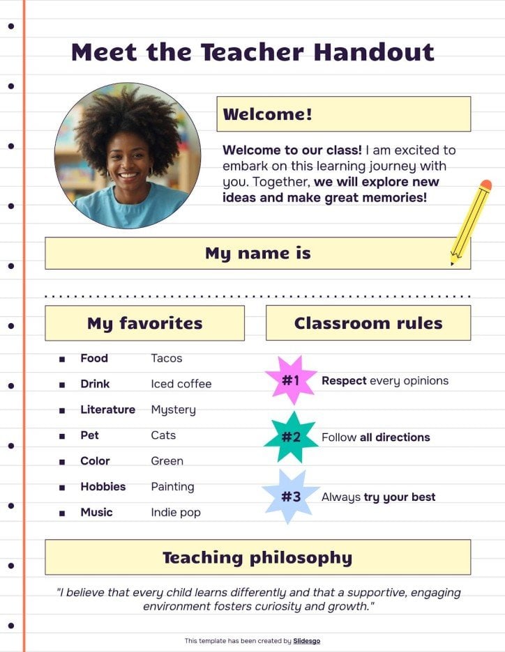 Meet the Teacher Handout Template