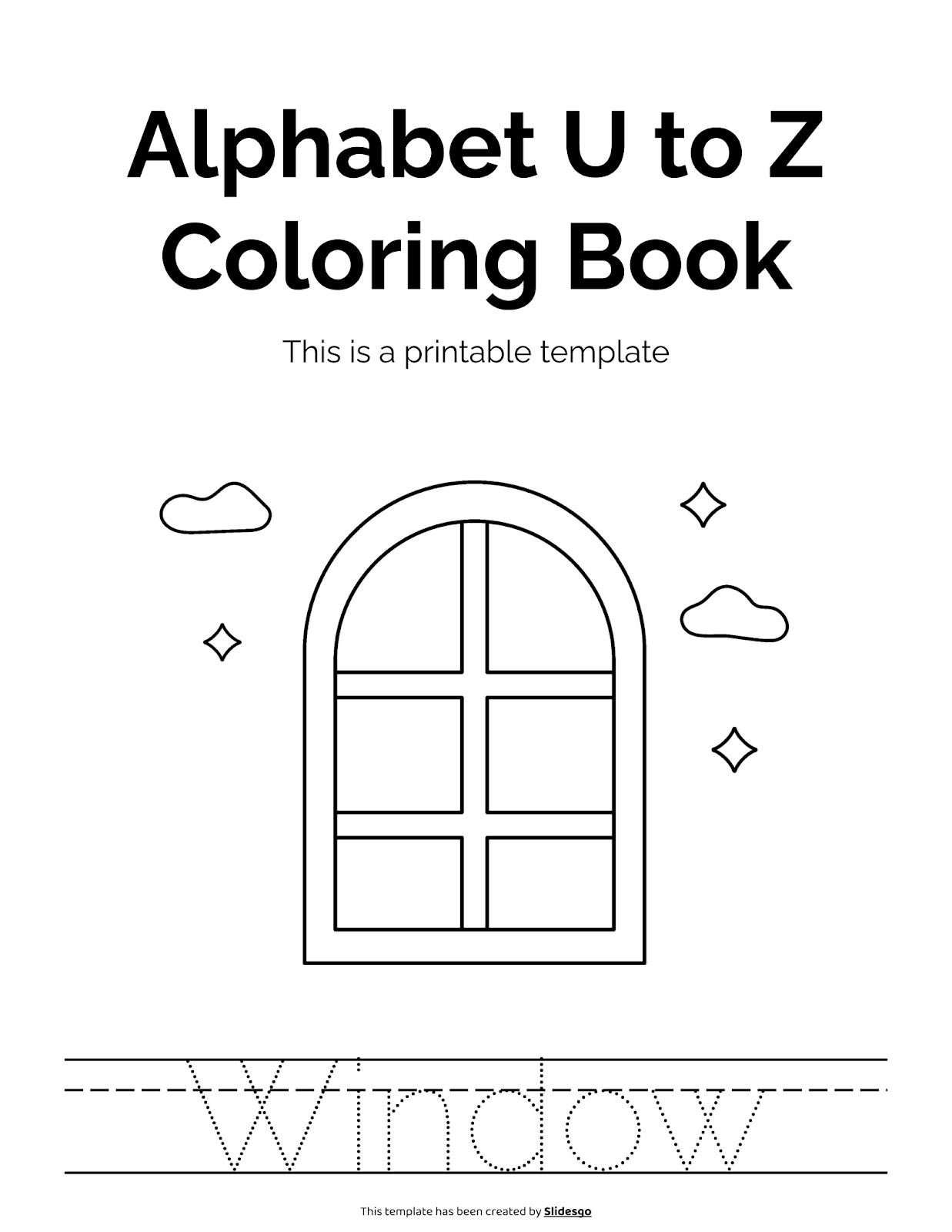 Alphabet U to Z Coloring Book Template
