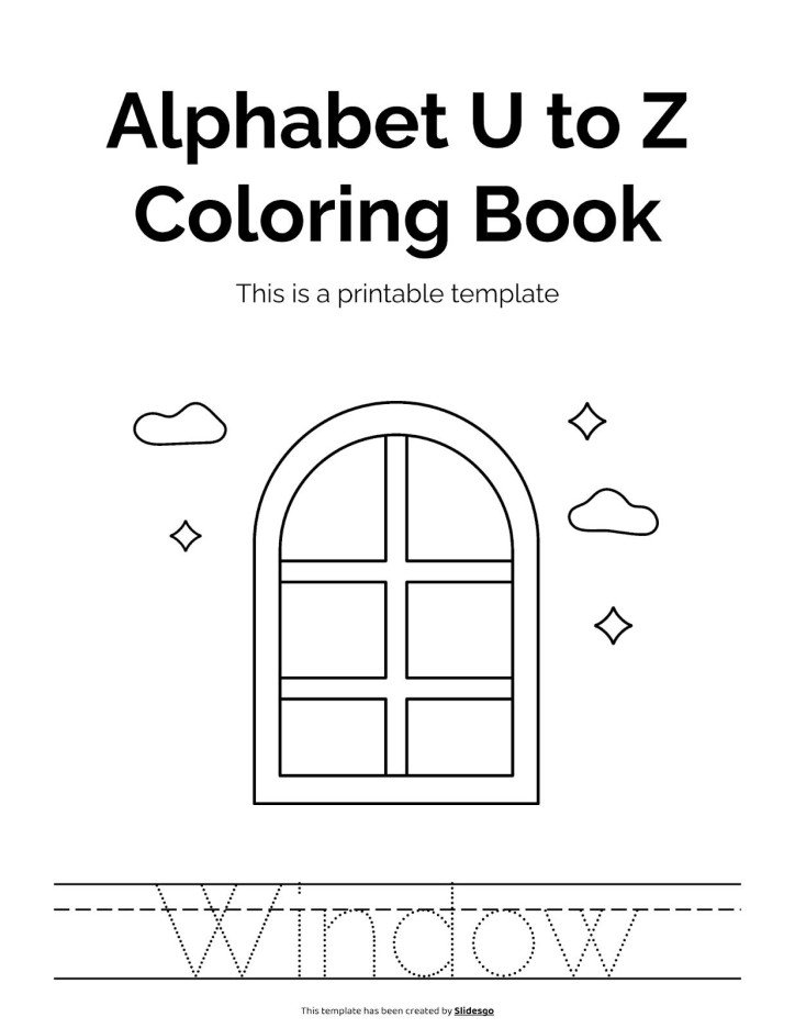 Alphabet U to Z Coloring Book Template