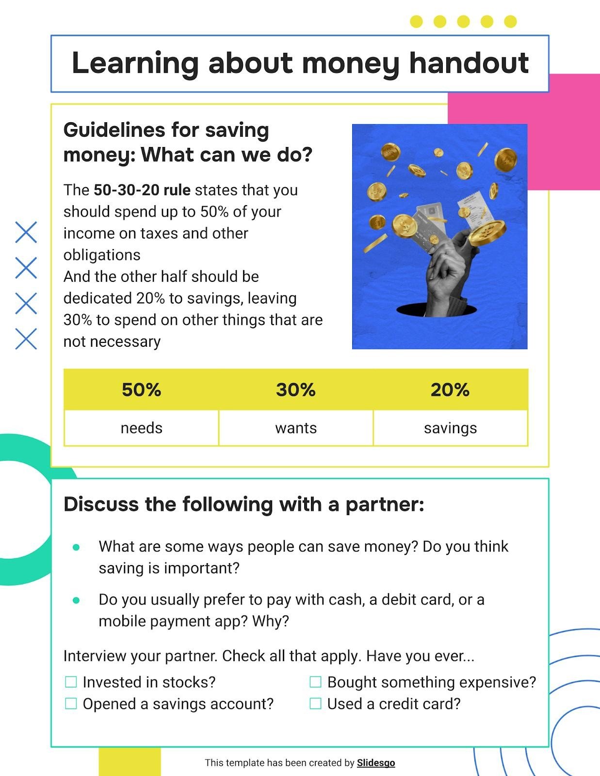 Learning about Money Handout Template