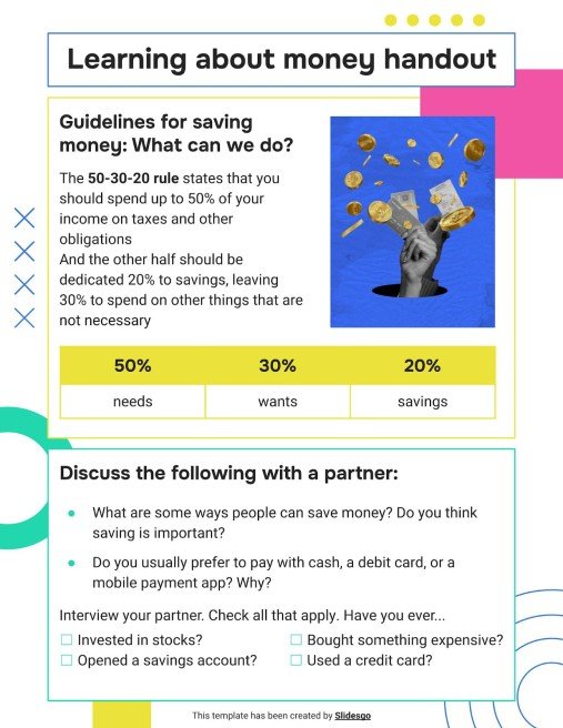 Learning about Money Handout Template