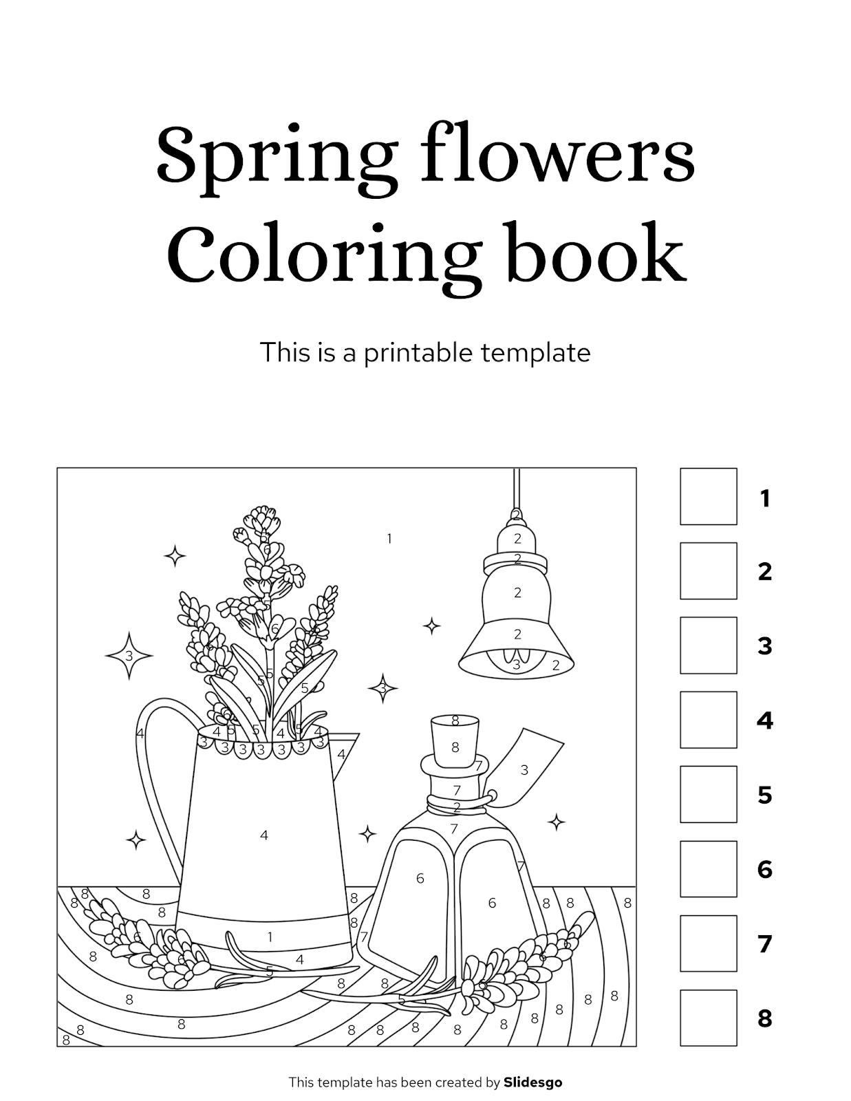Spring Flowers Coloring Book Template
