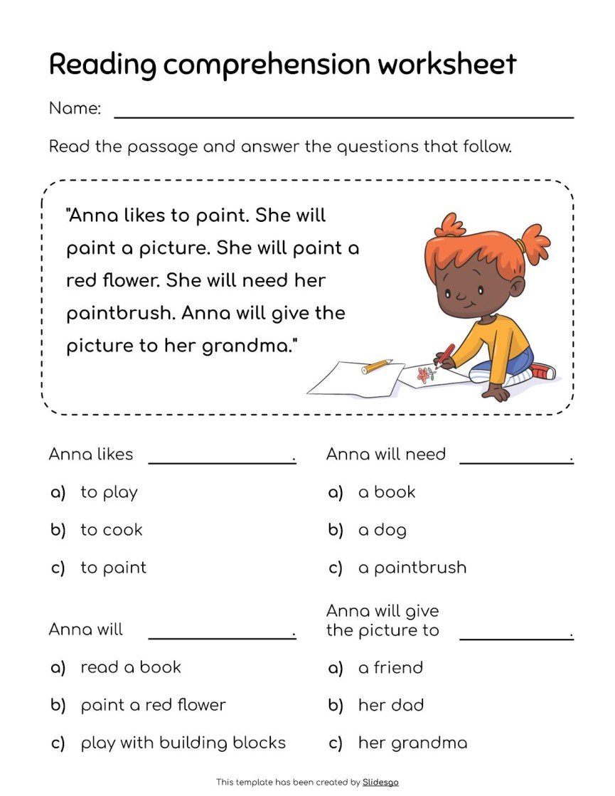 Reading Comprehension Worksheet Template