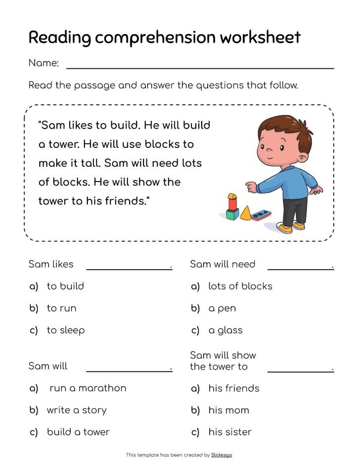 Reading Comprehension Worksheet Template