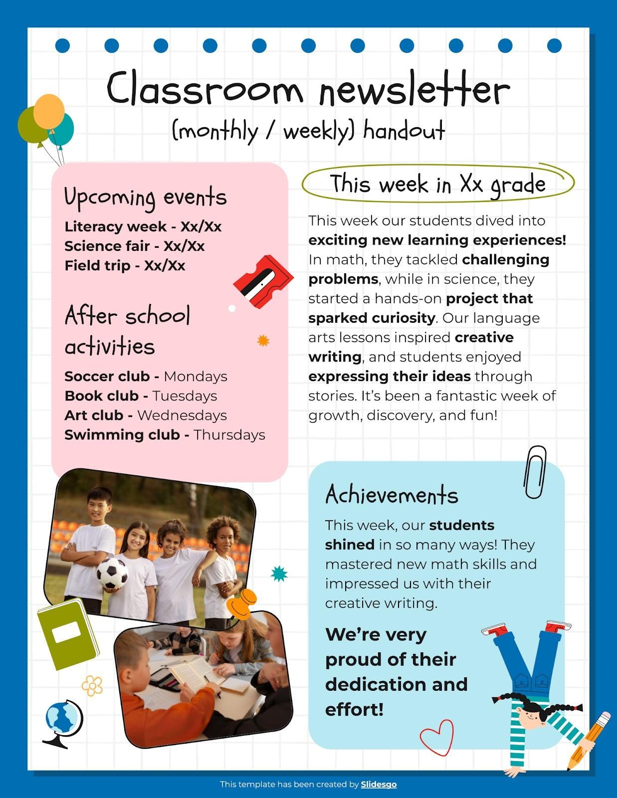 Classroom Newsletter (Monthly / Weekly) Handout Template