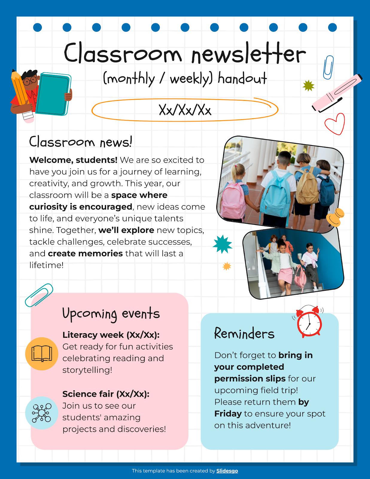 Classroom newsletter (monthly / weekly) Handout Template