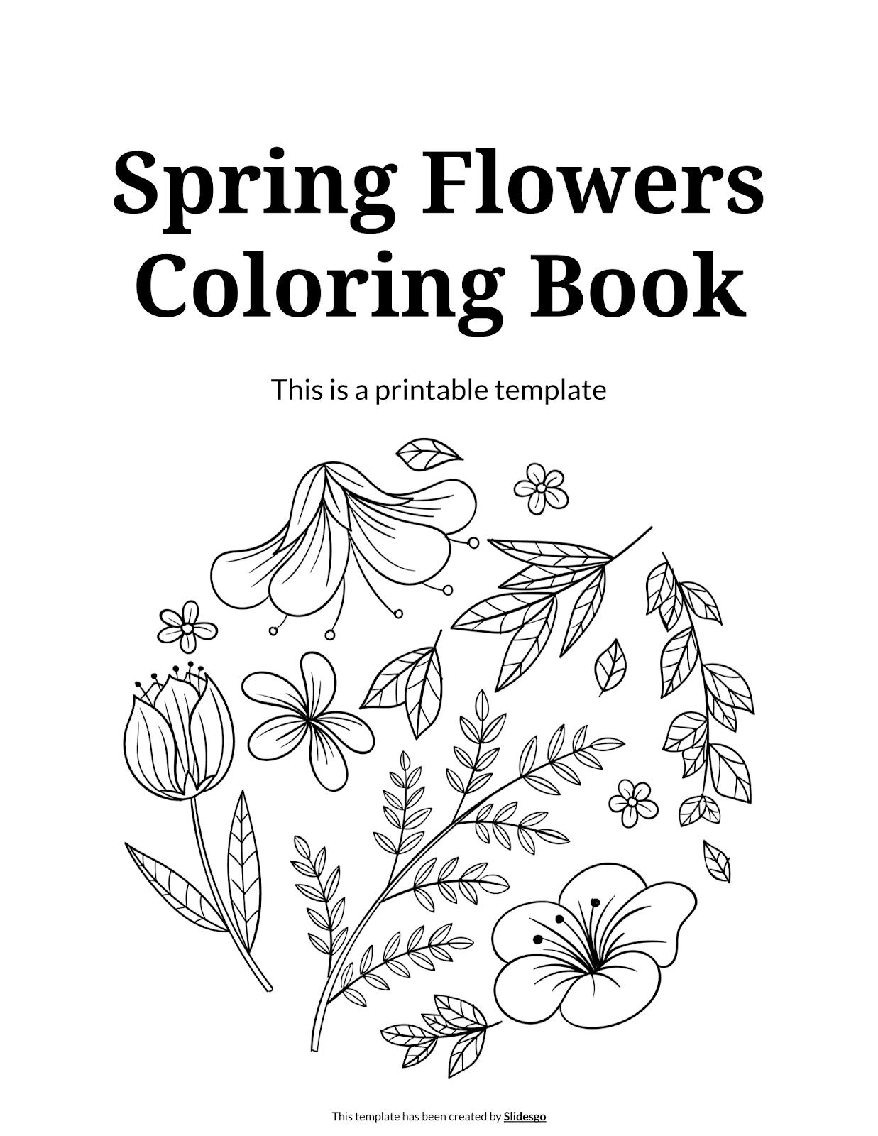 Plantilla Libro para colorear de flores de primavera