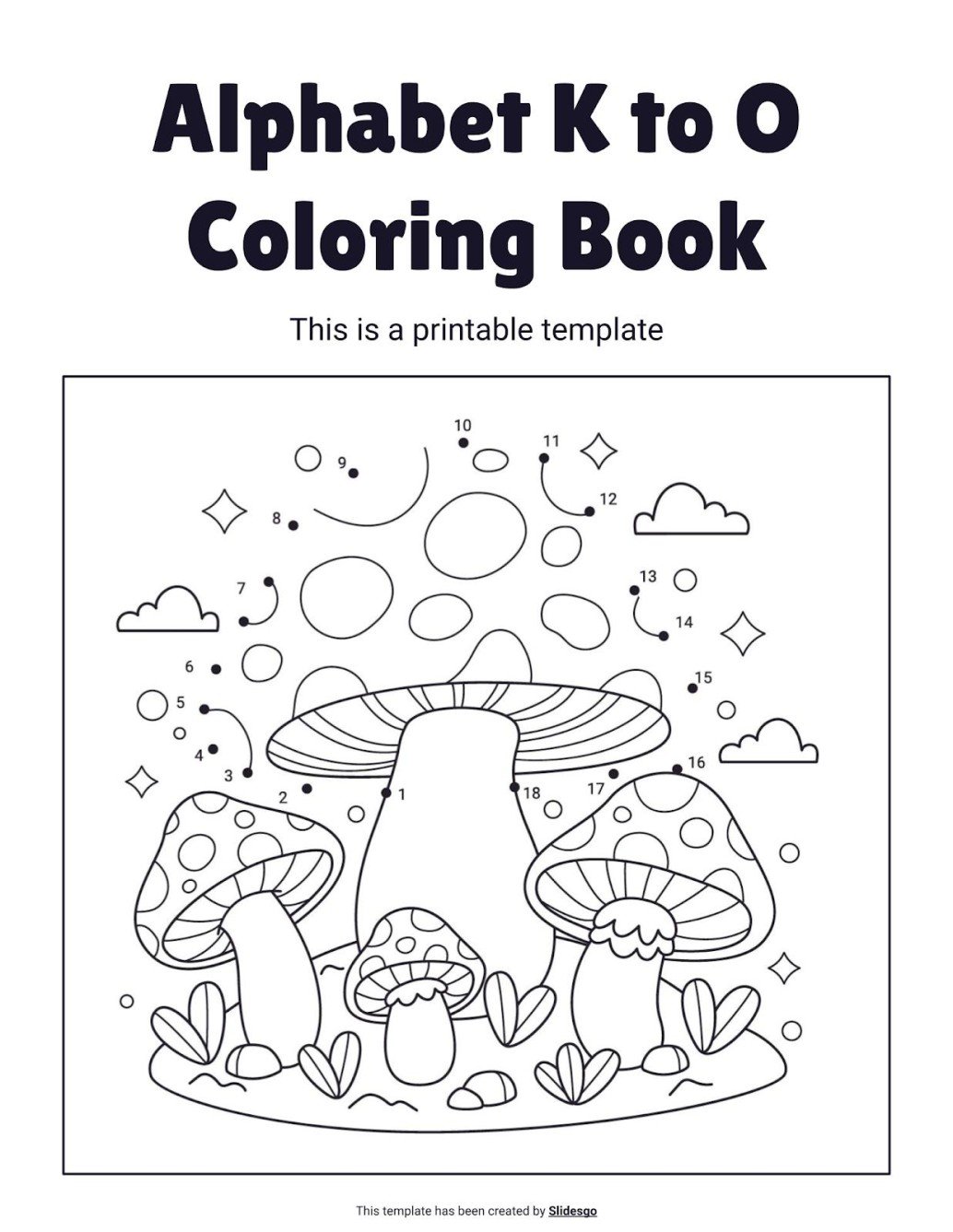 Alphabet K to O Coloring Book Template