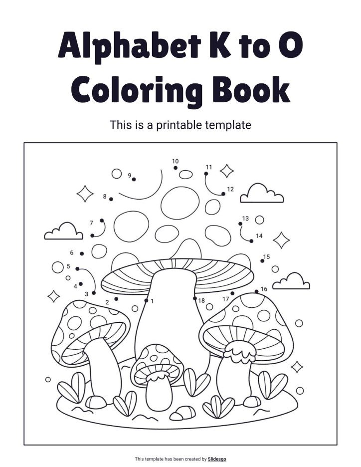 Alphabet K to O Coloring Book Template