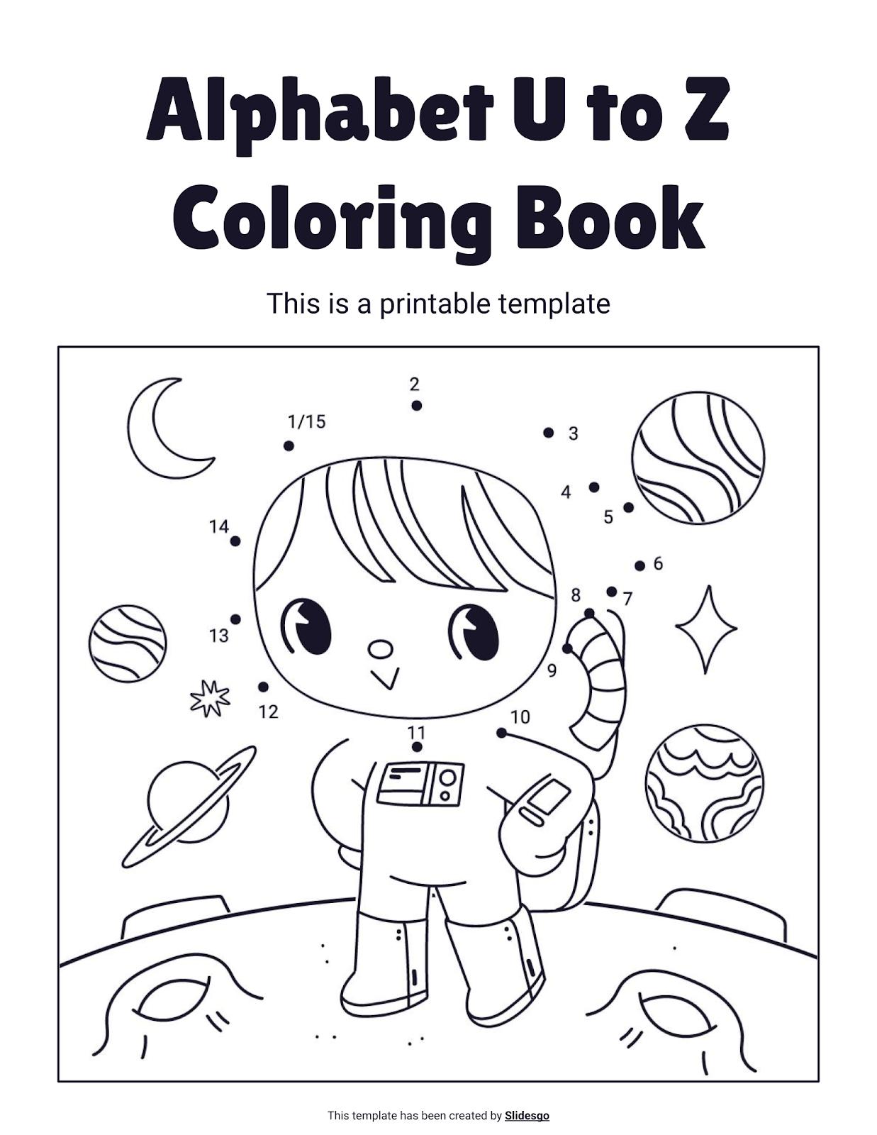 Alphabet U to Z Coloring Book Template