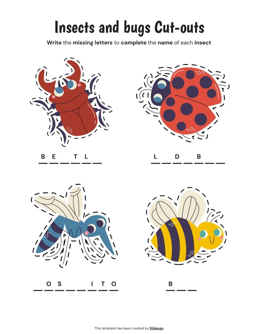 Insects and Bugs Cut-outs Template