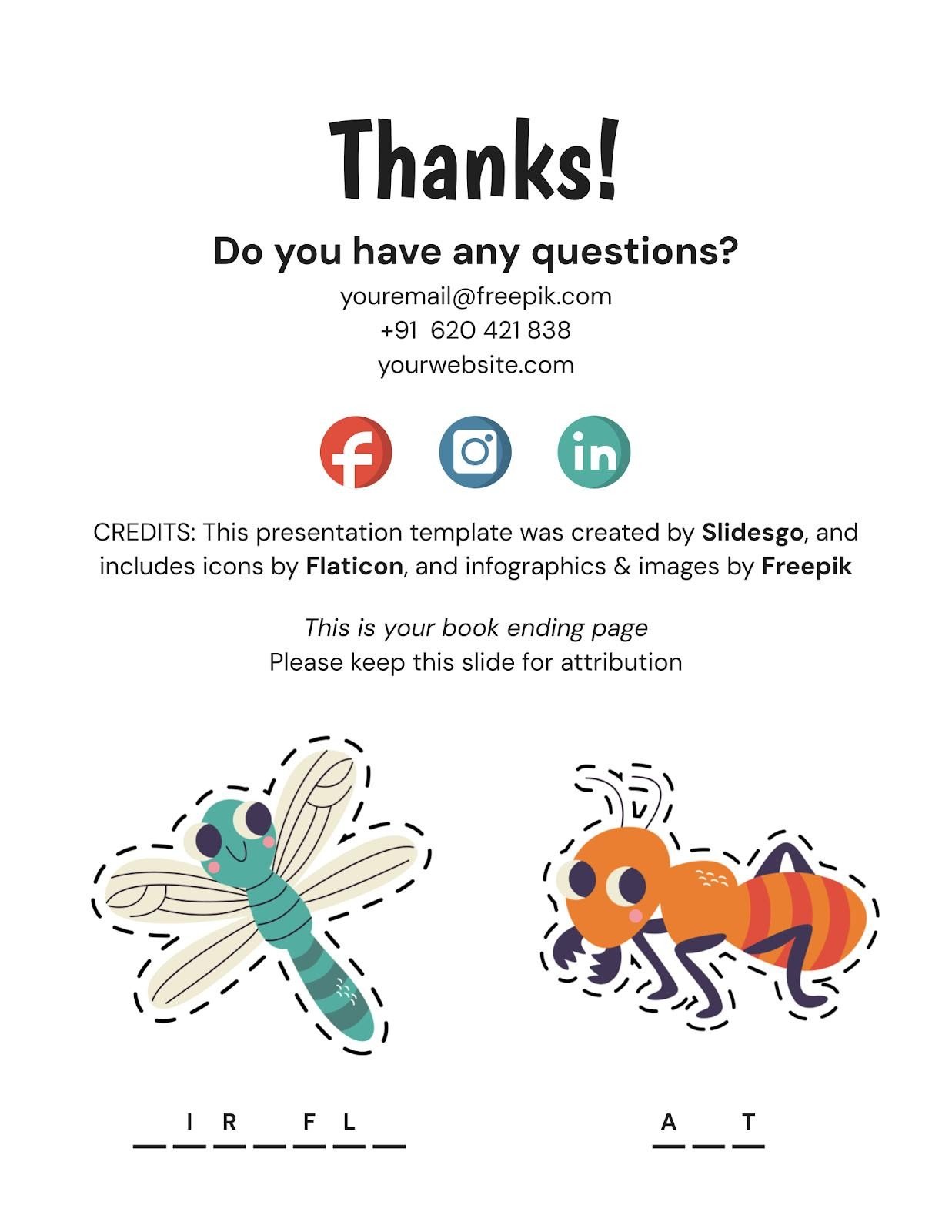 Insects and Bugs Cut-outs Template