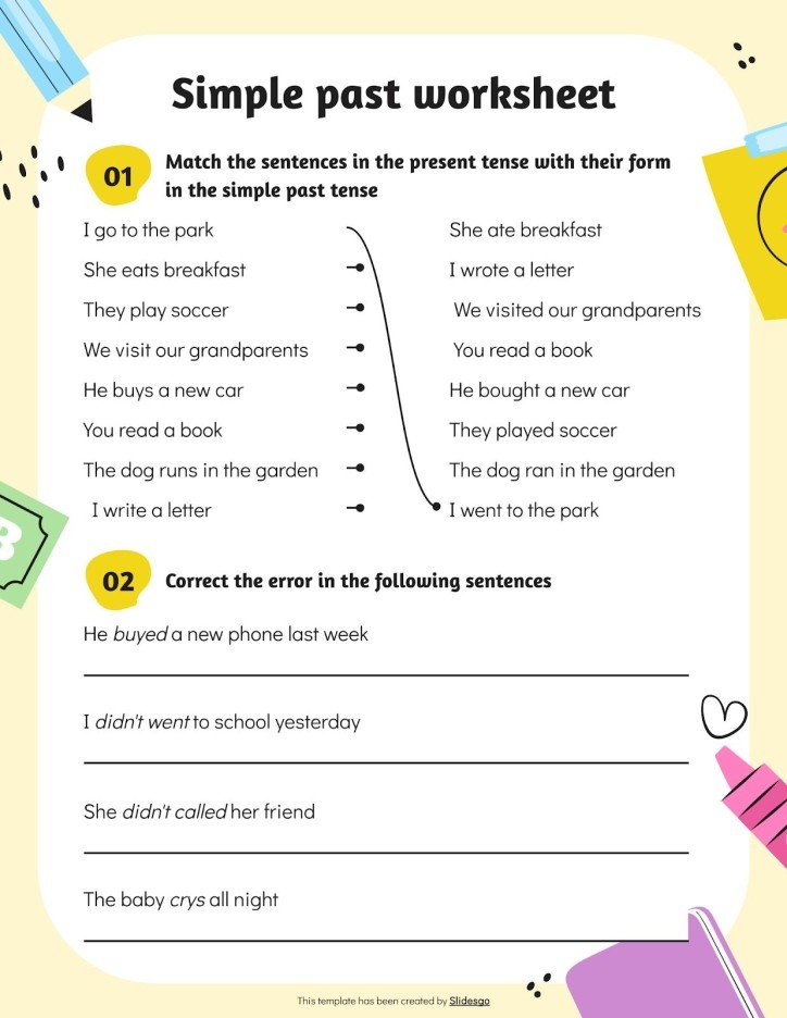 Simple Past Worksheet Template