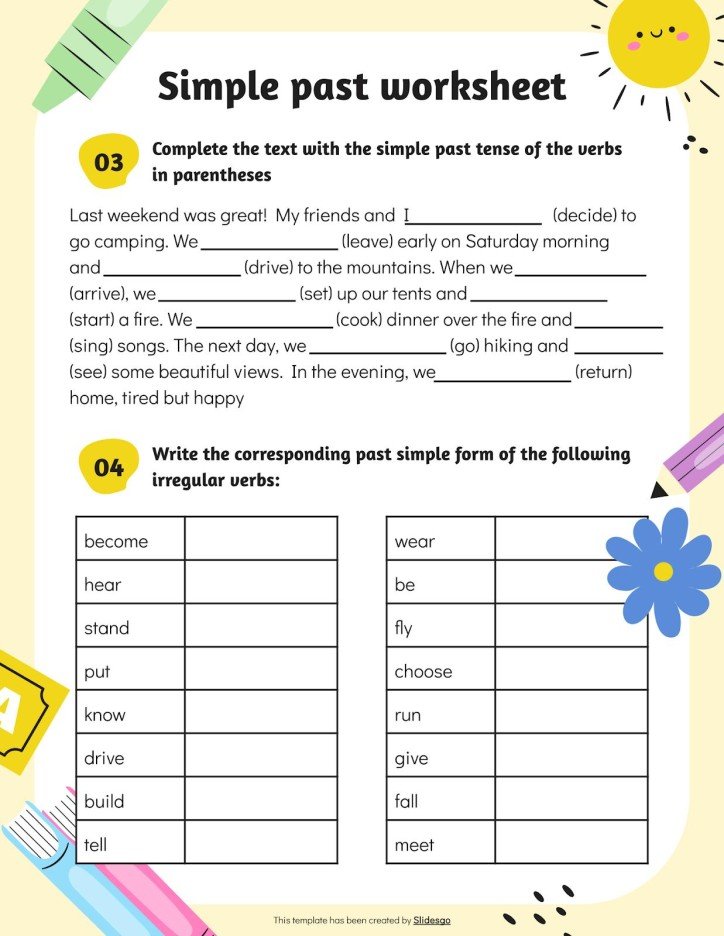 Simple Past Worksheet Template