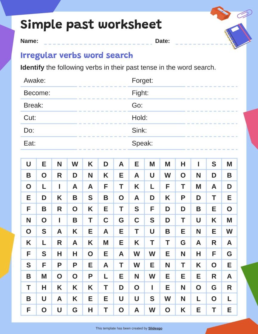 Simple Past Worksheet Template