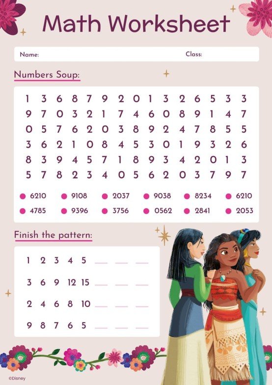 Disney Princess Math Worksheet Presentation