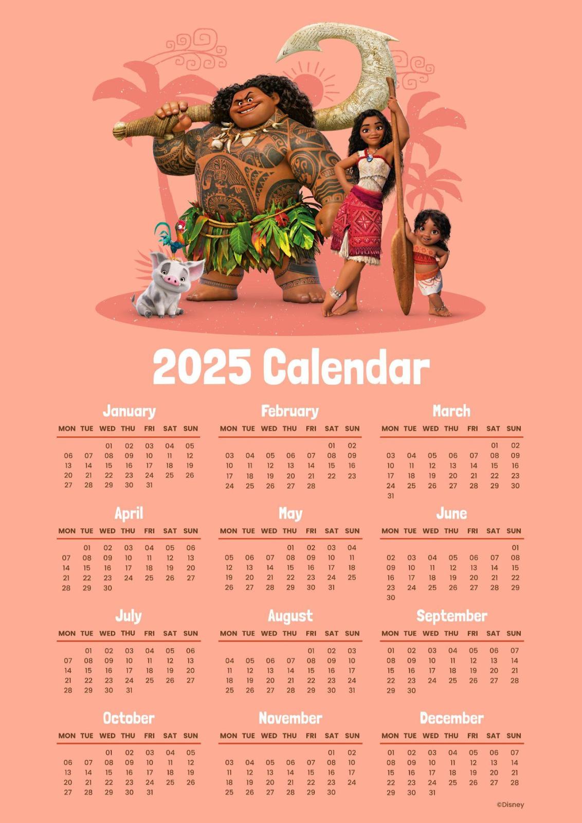 Moana 2 Annual Calendar Template