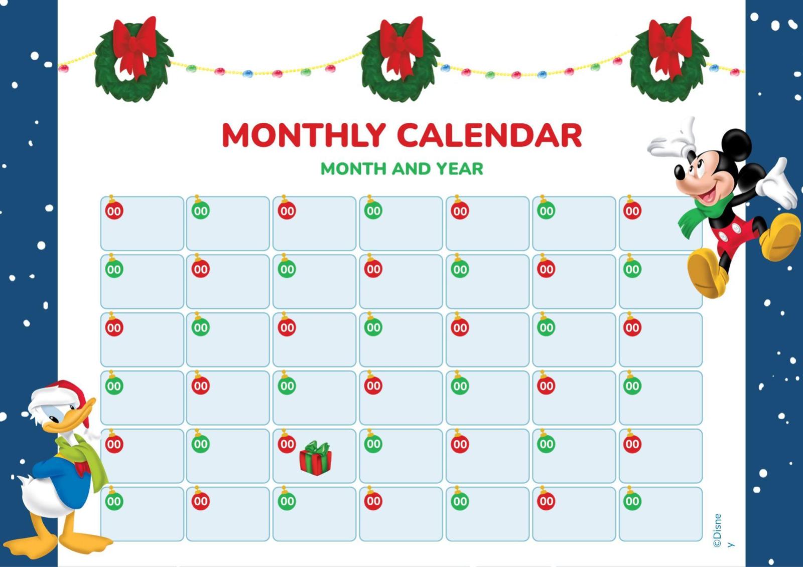 Mickey Mouse and Friends Christmas Monthly Calendar