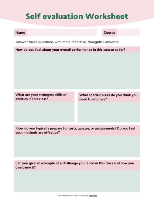 Self Evaluation Worksheet Template