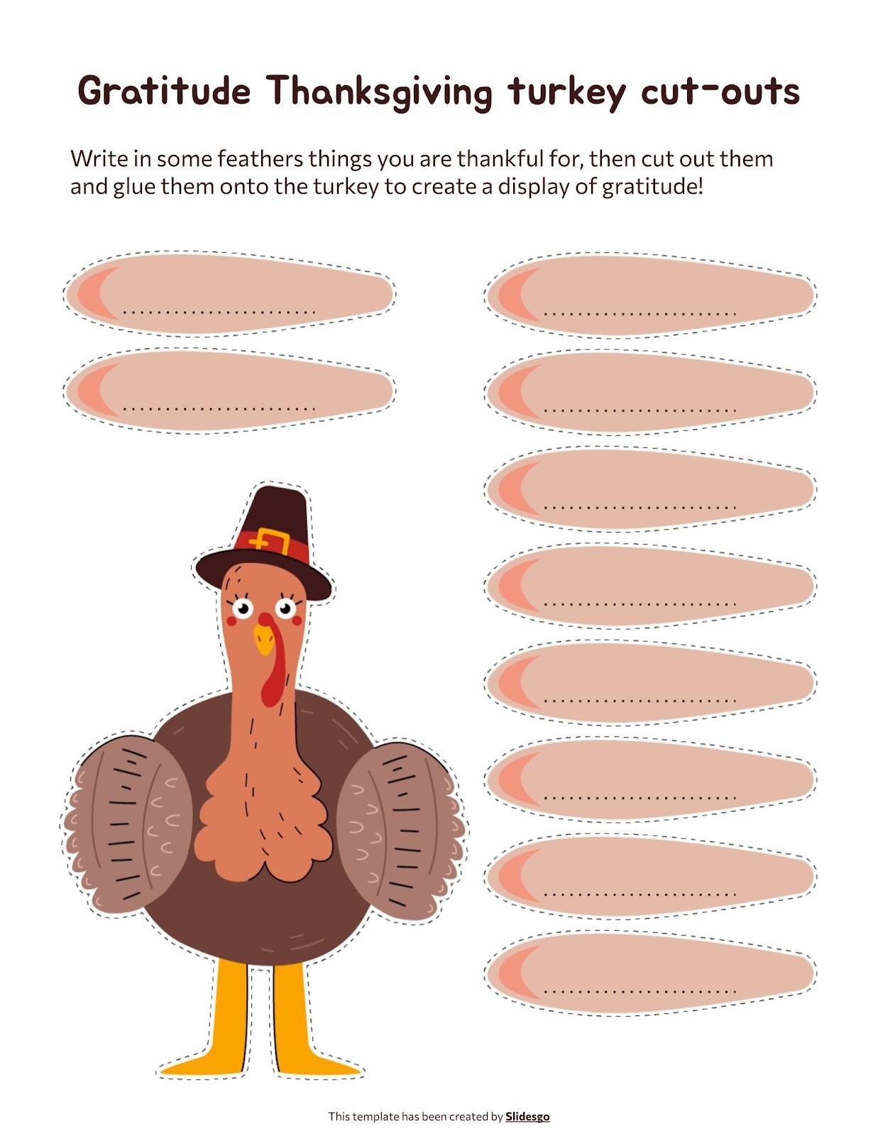 Gratitude Thanksgiving Turkey Cut-outs Template
