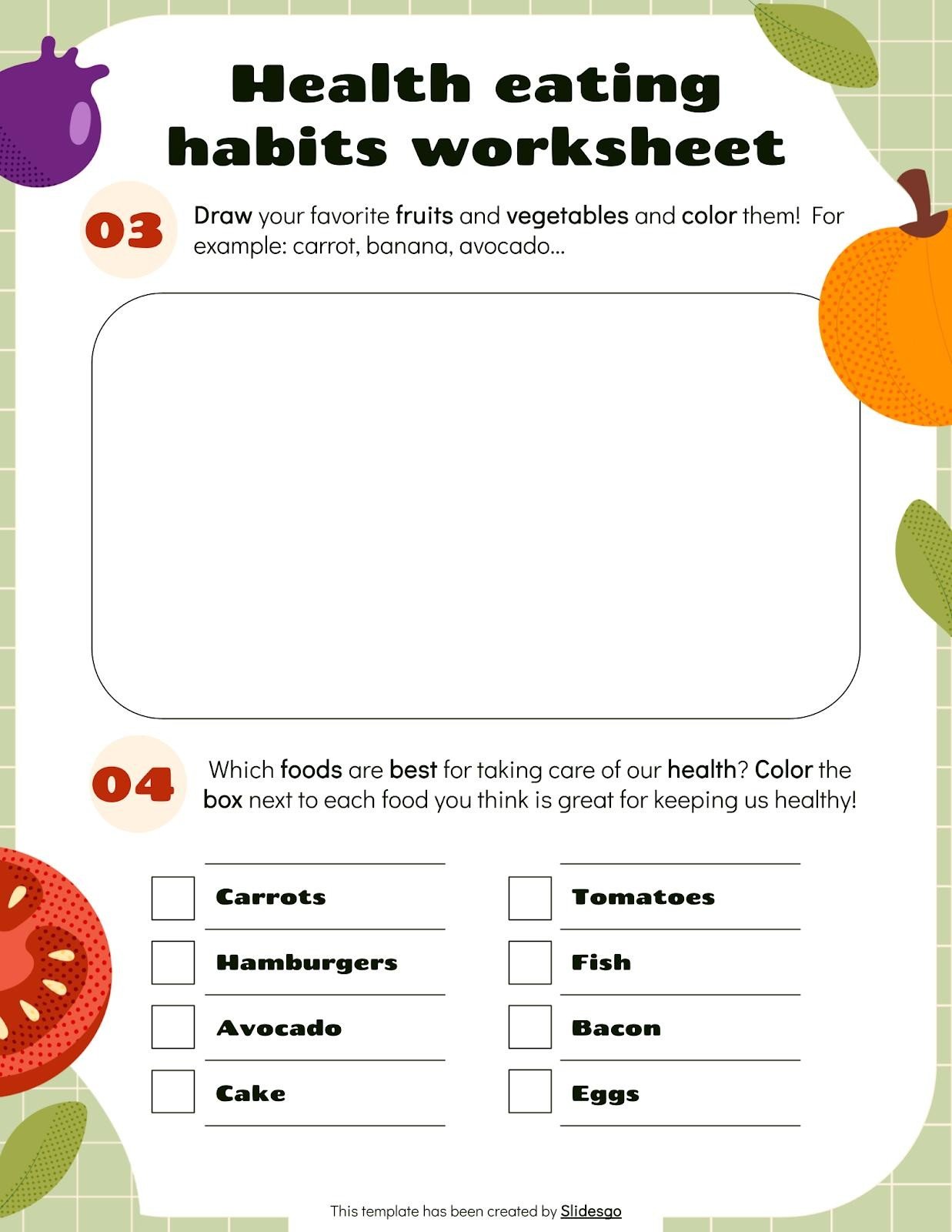 Healthy Eating Habits Worksheet Template