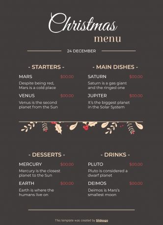 Christmas Menu A4 Google Slides theme & PowerPoint template