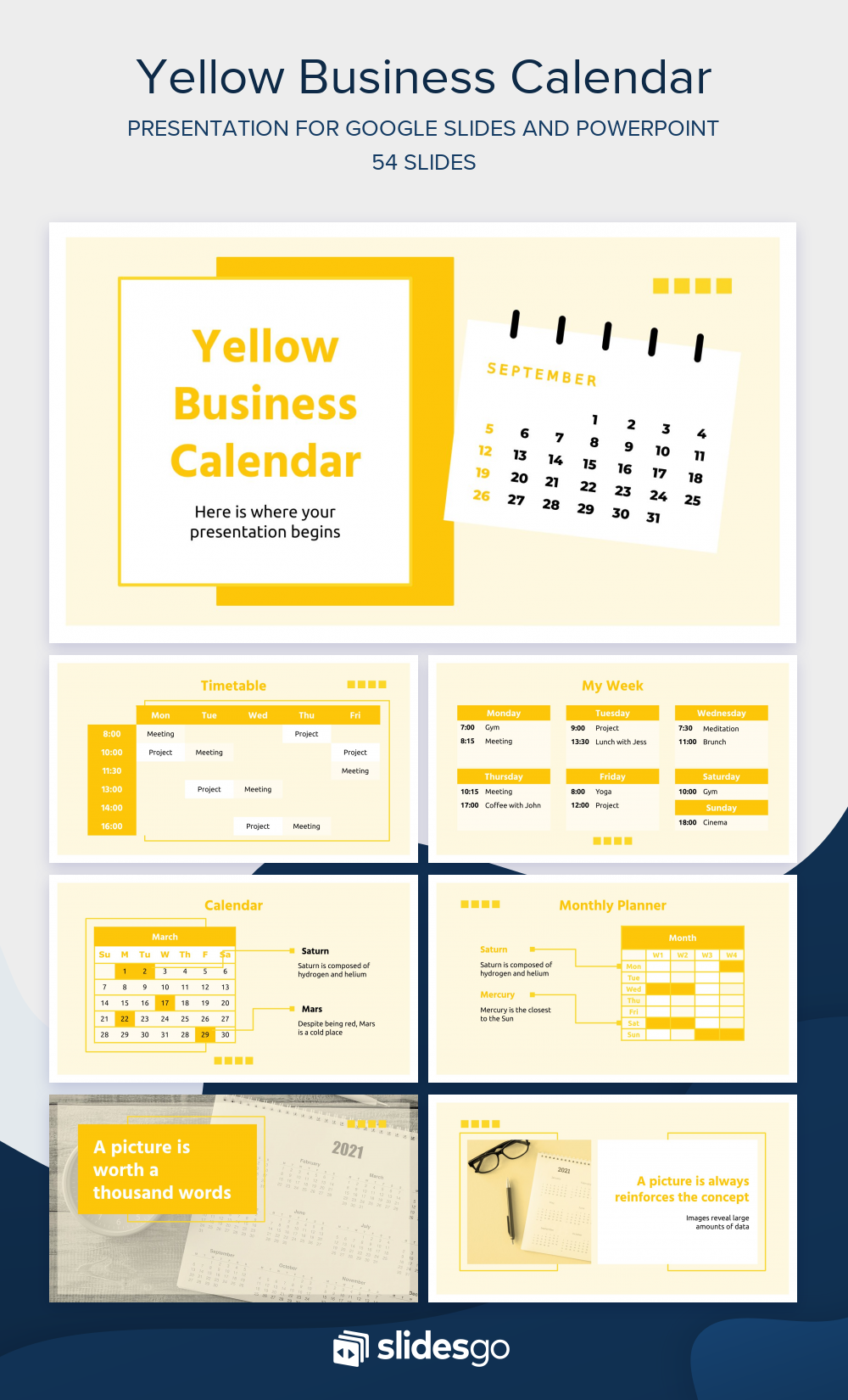 Yellow Business Calendar | Google Slides and PPT template