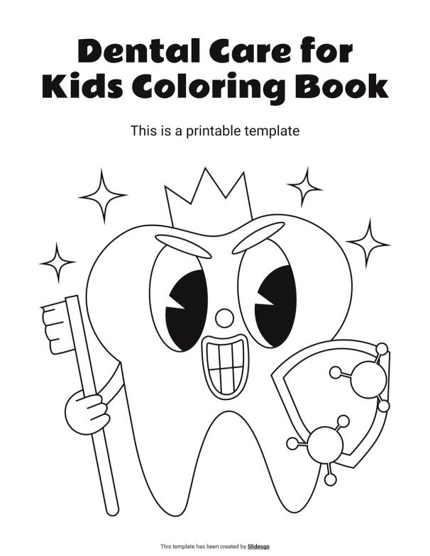 Dental Care for Kids Coloring Book Template
