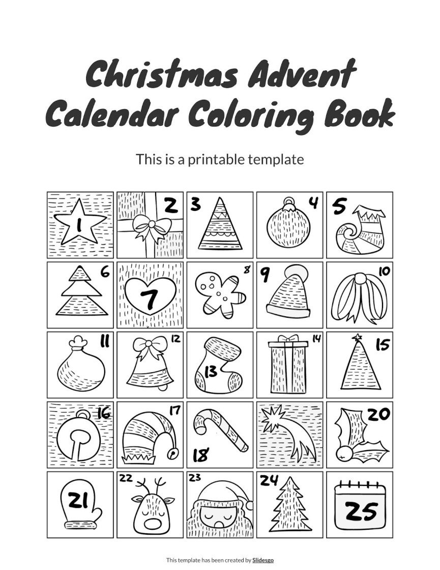 Christmas Advent Calendar Coloring Book Template