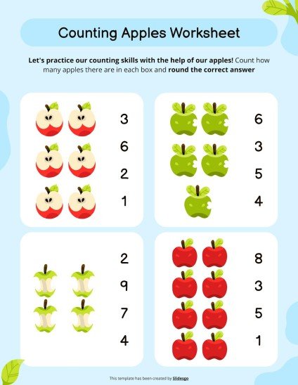 Counting Apples Worksheet Template
