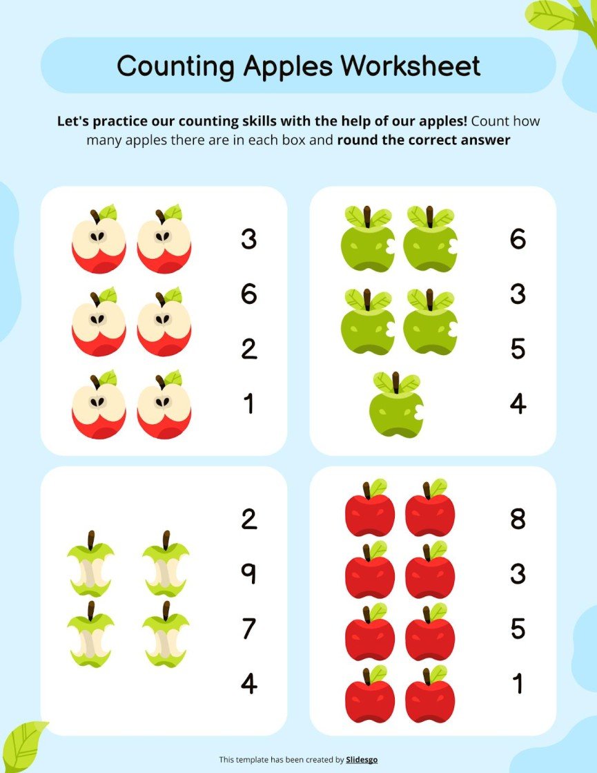 Counting Apples Worksheet Template