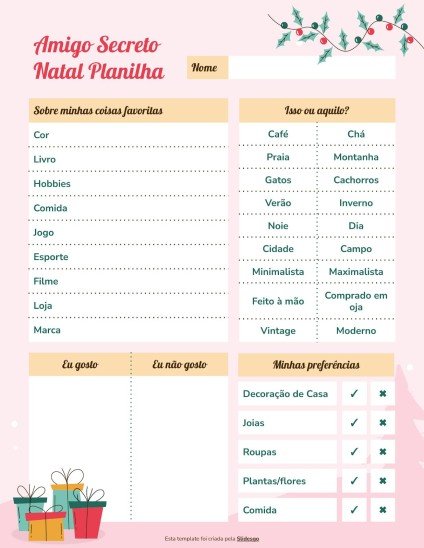 Secret Santa Worksheet Presentation