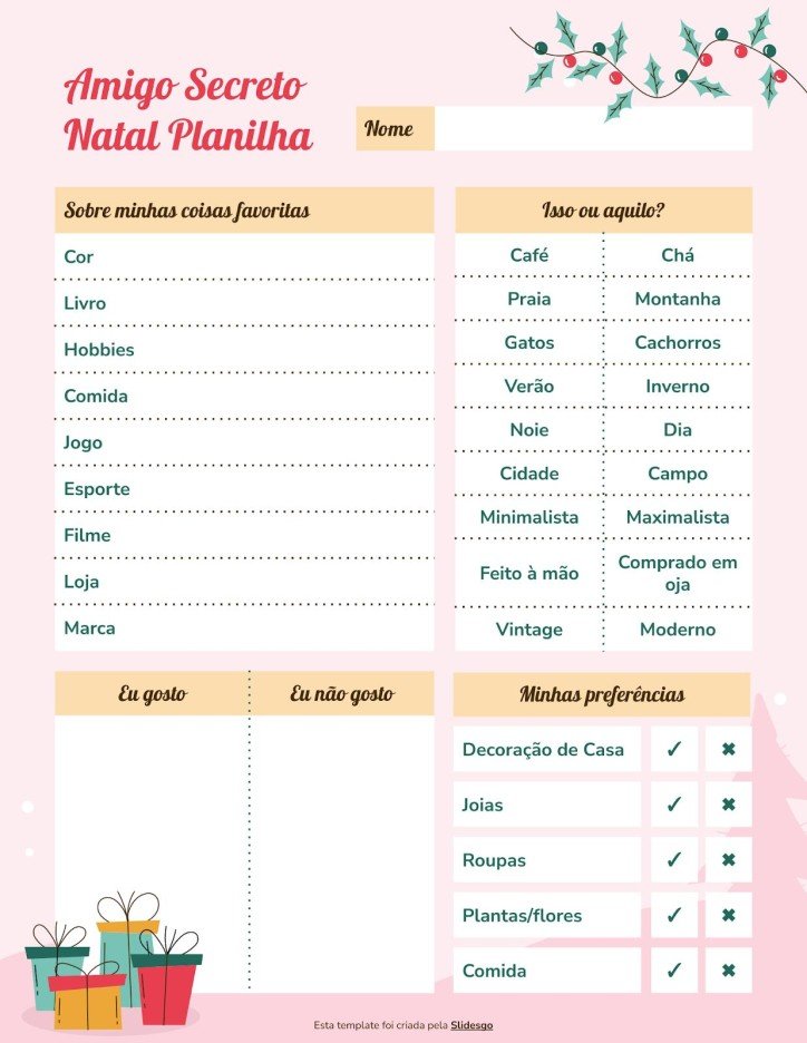 Secret Santa Worksheet Presentation