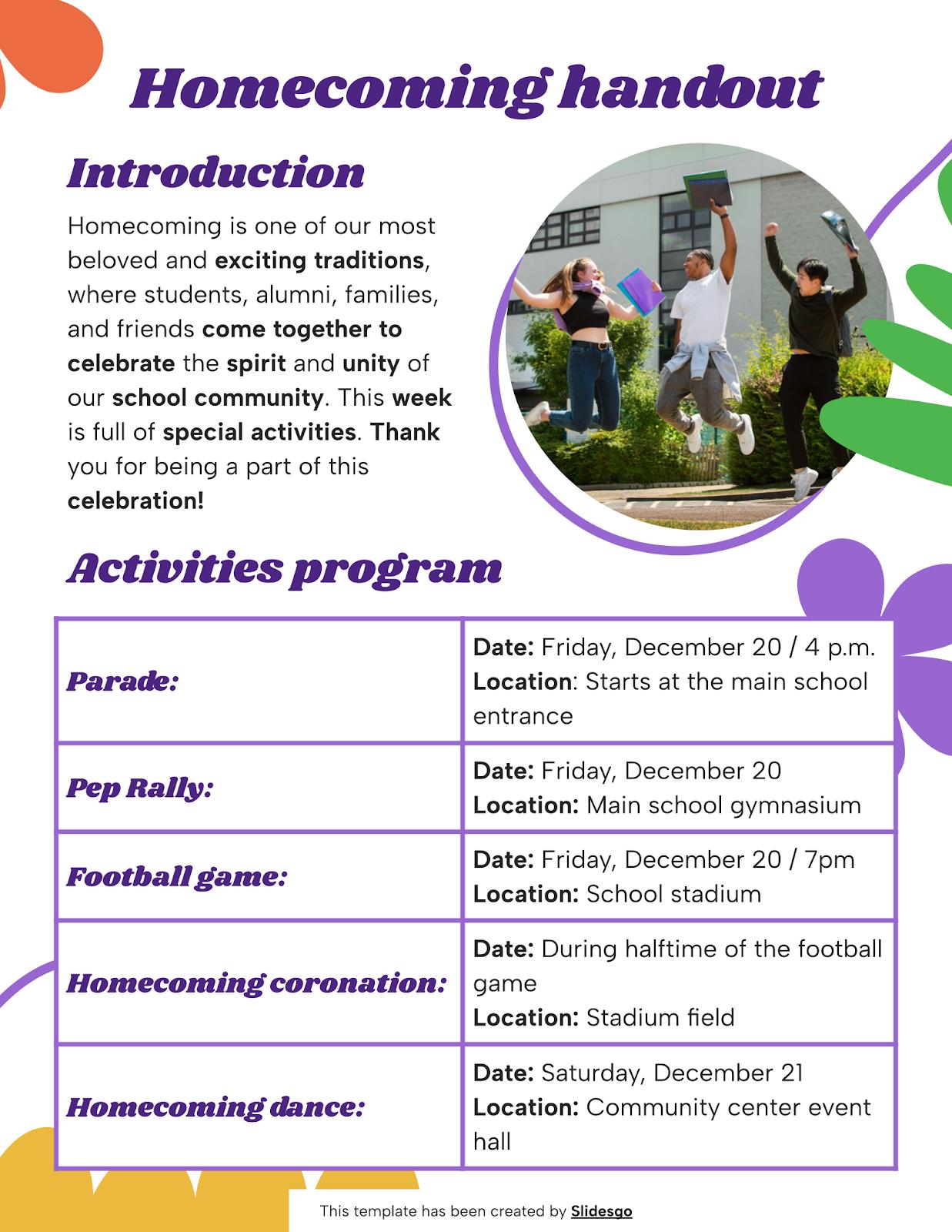 Homecoming Handouts Template