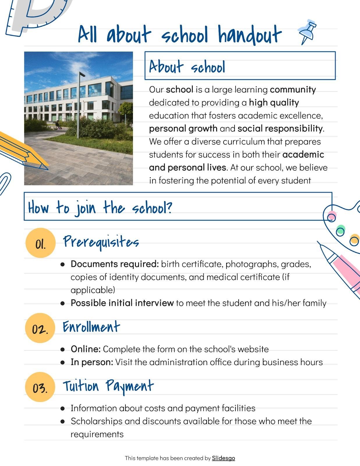 All About School Handout Template