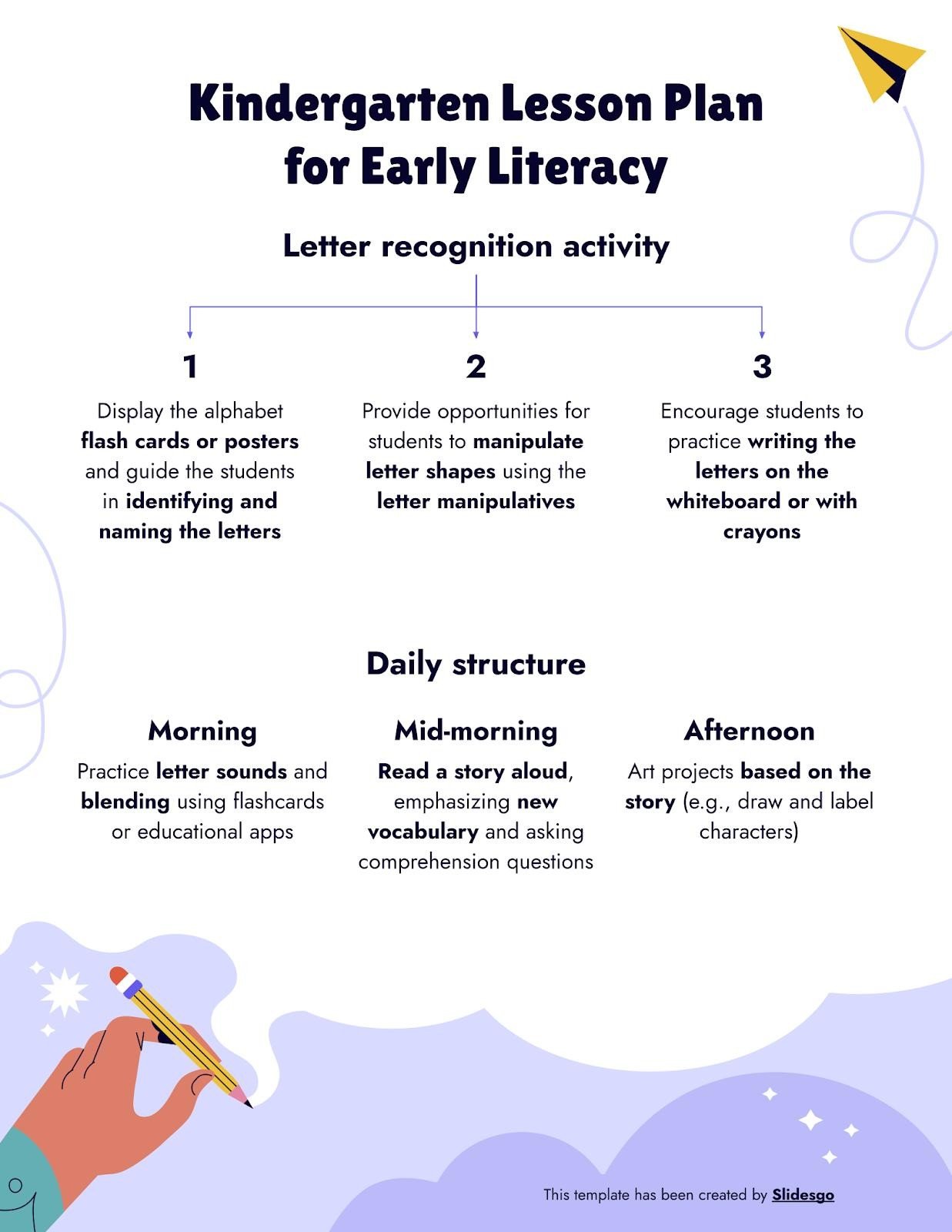 Kindergarten Lesson Plan for Early Literacy Template